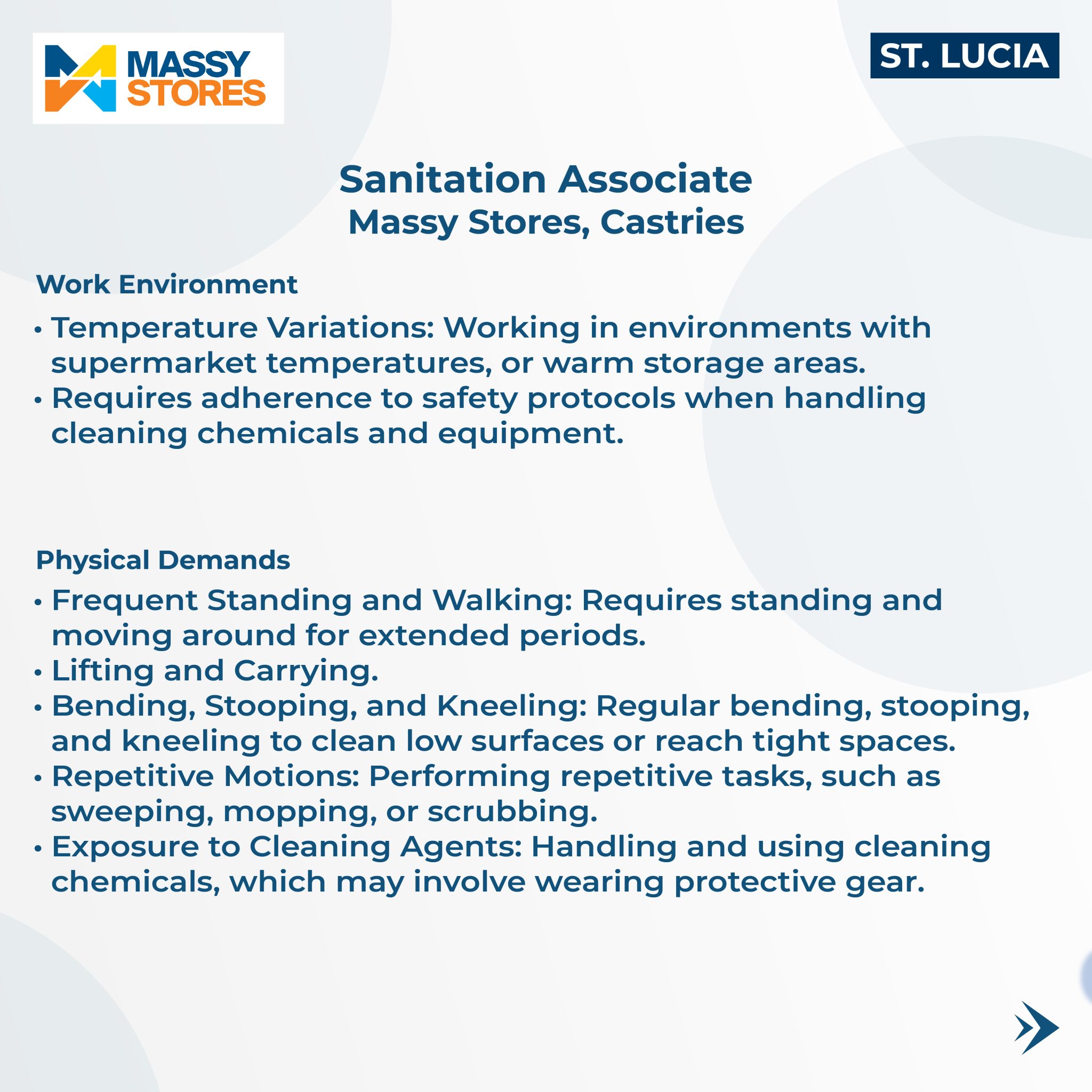 Sanitation Associate – Massy Stores SLU